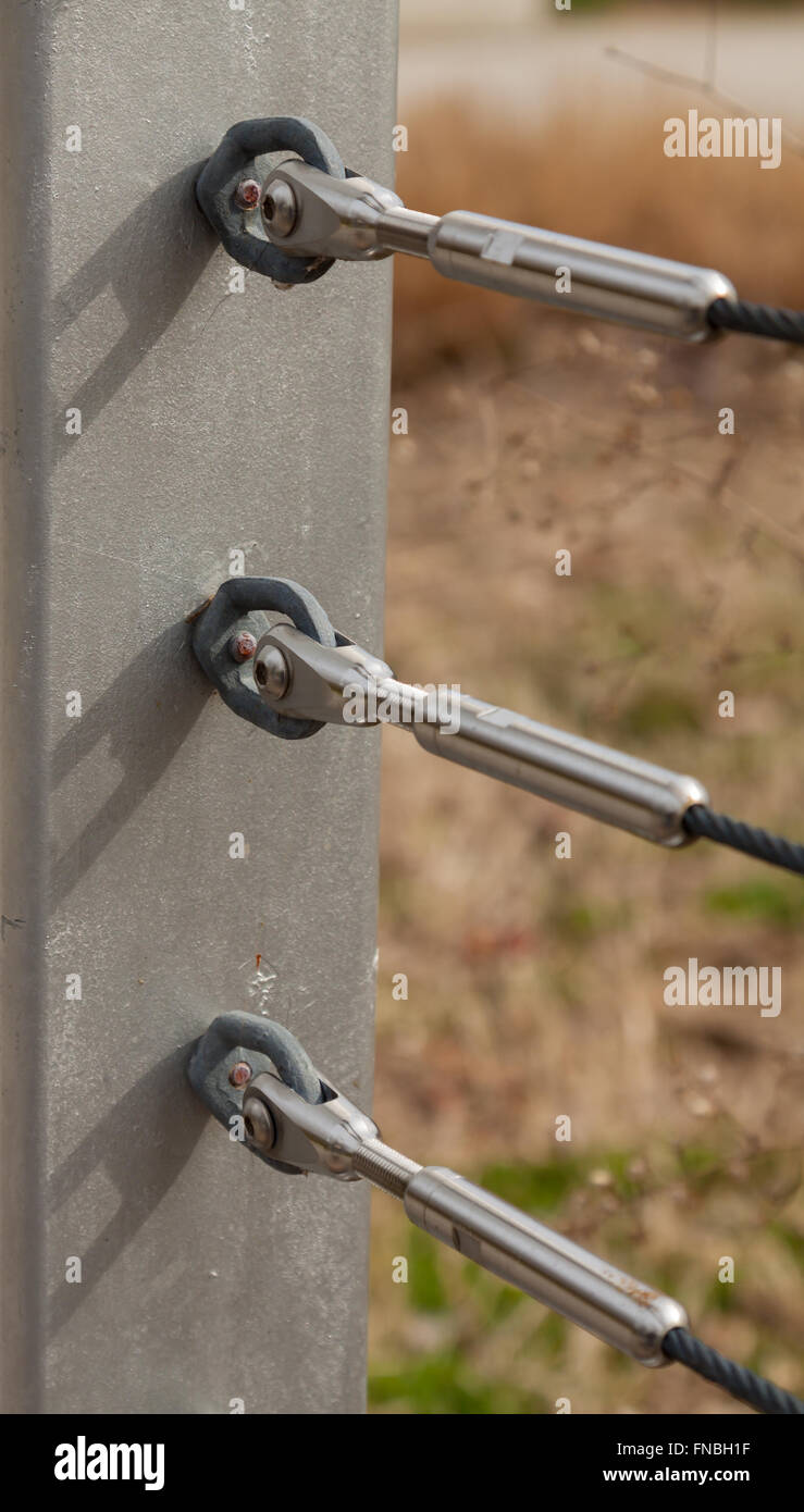 Steel cable connection to a steel post Stock Photo - Alamy