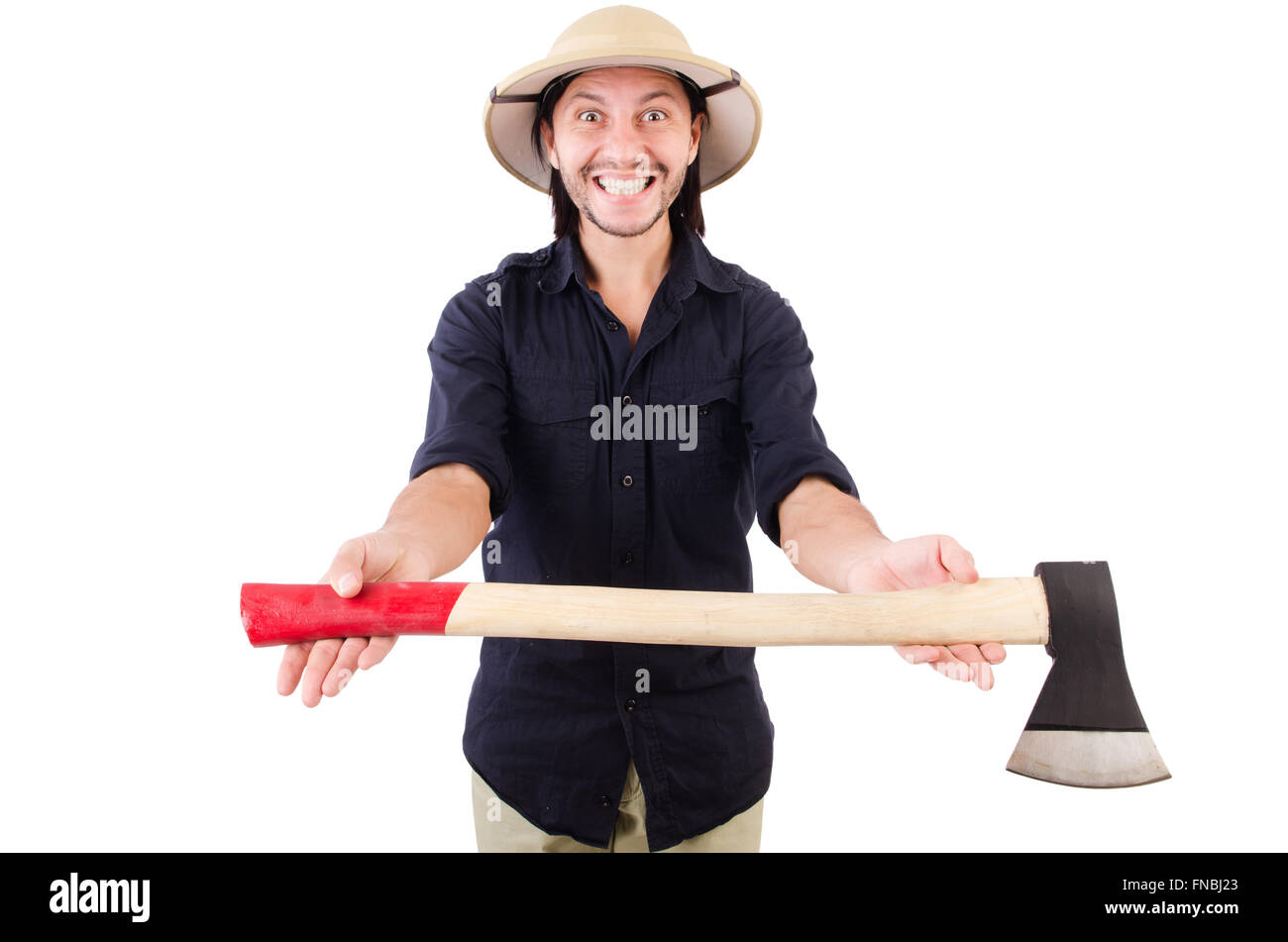 Man with axe isolated on white Stock Photo - Alamy