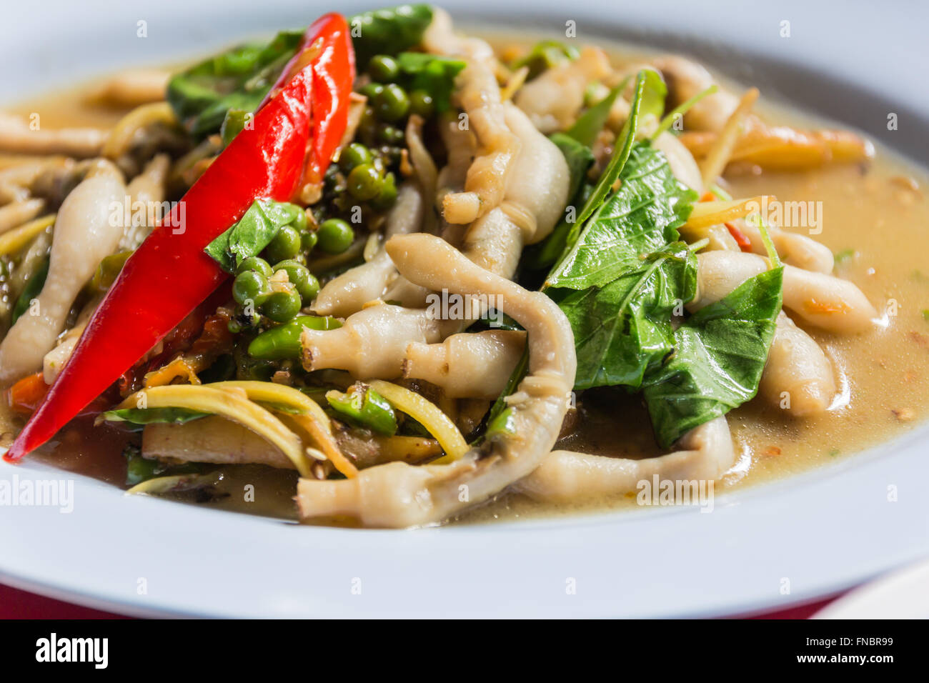 Thailand Food mushrooms with ginger chilli pepper Stock Photo - Alamy