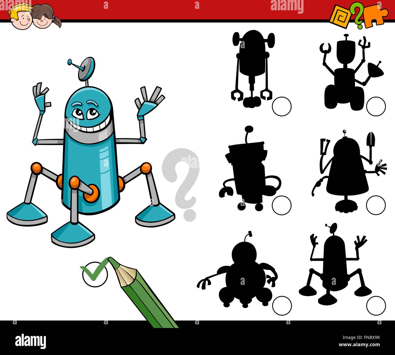 Cartoon Illustration of Find the Shadow Educational Activity for ...