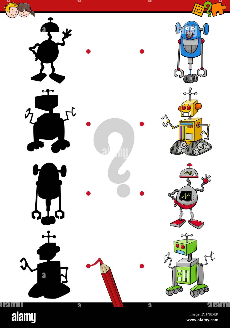 Cartoon Illustration of Find the Shadow Educational Activity Task for ...