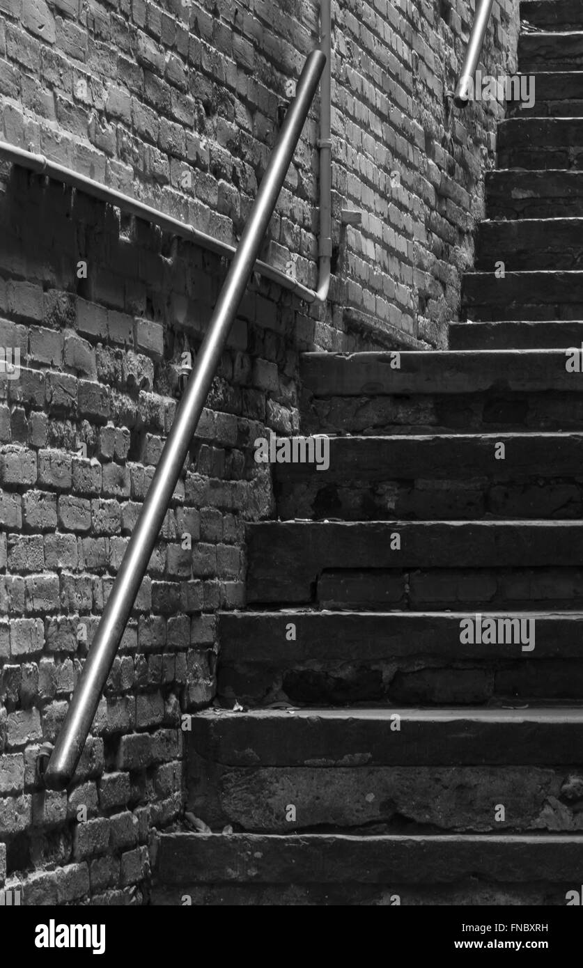 Outdoor stone staircase handrail Black and White Stock Photos & Images ...