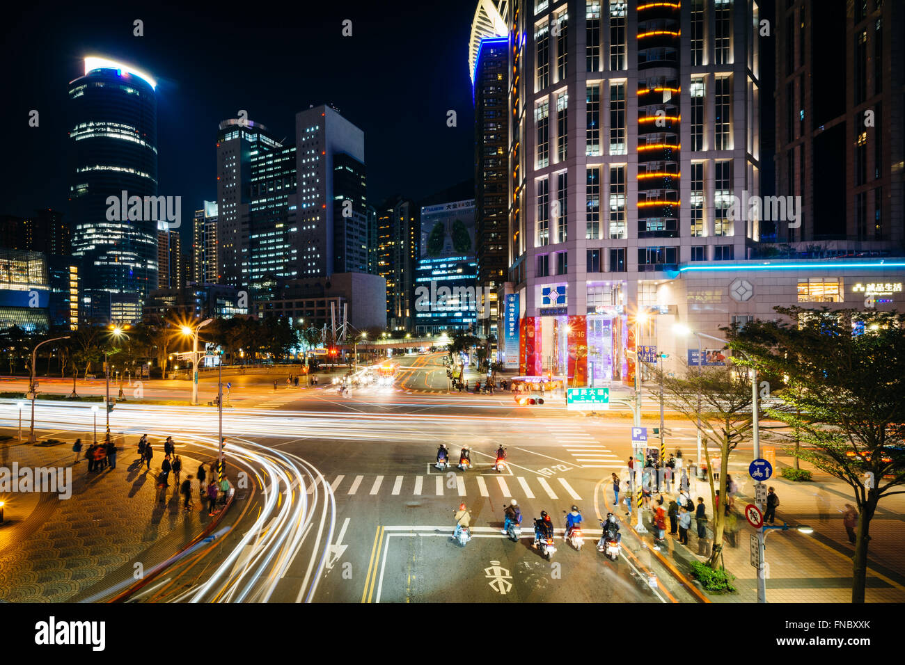 Modern buildings and intersection at Banqiao, in New Taipei City ...