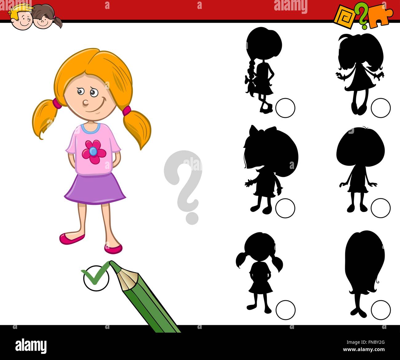 Cartoon Illustration of Find the Shadow Educational Activity Task for ...