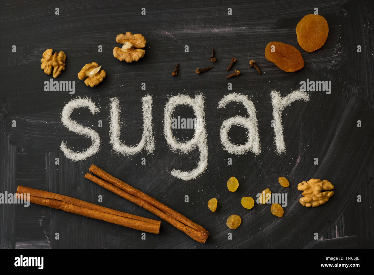 Word made of sugar describe SUGAR, decorated with spices, cinnamon ...