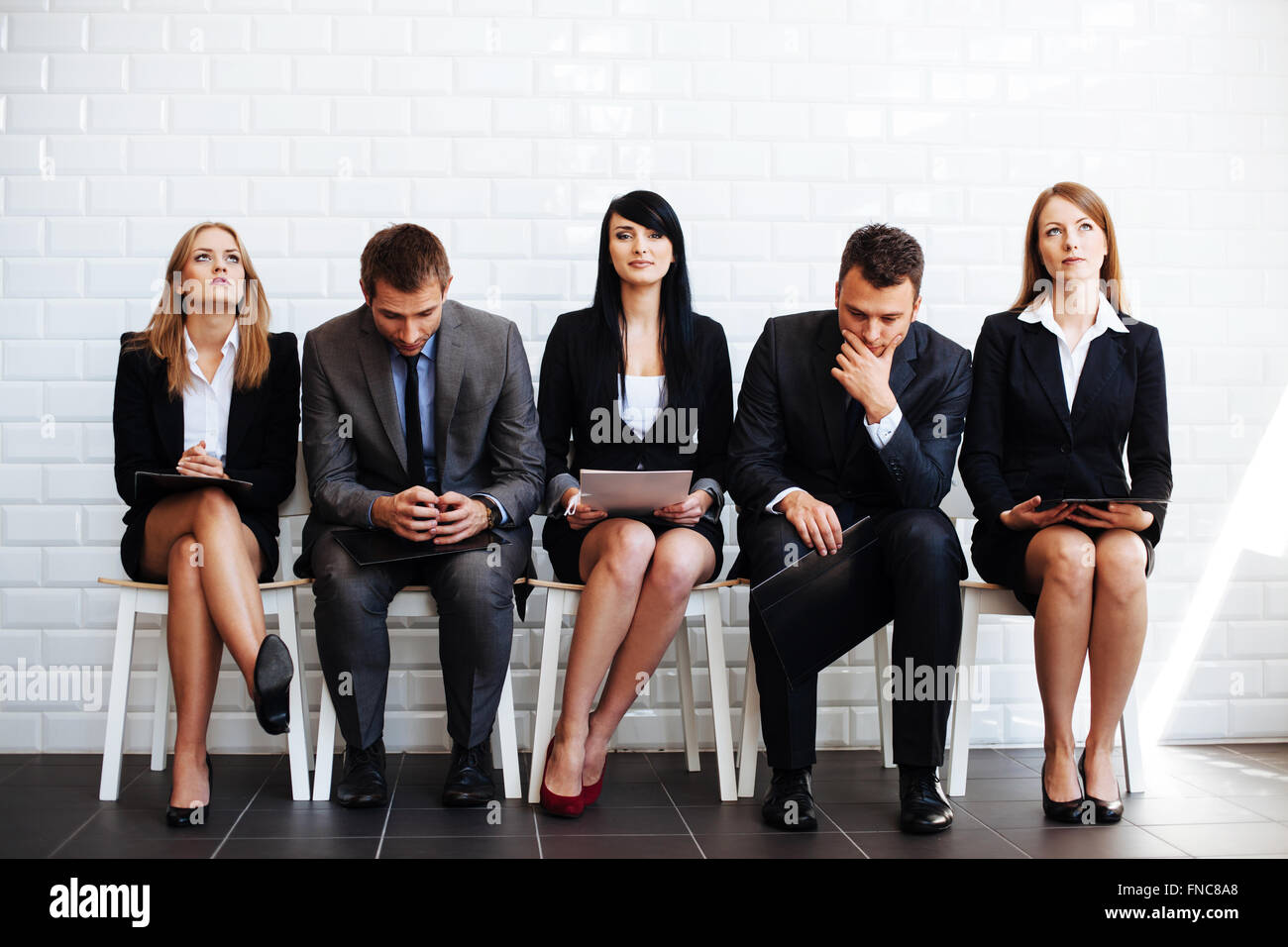 Standing out from crowd, confident business woman waiting for job ...