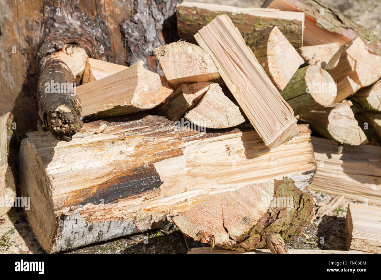 Sticks logs and firewood stacked Stock Photo - Alamy