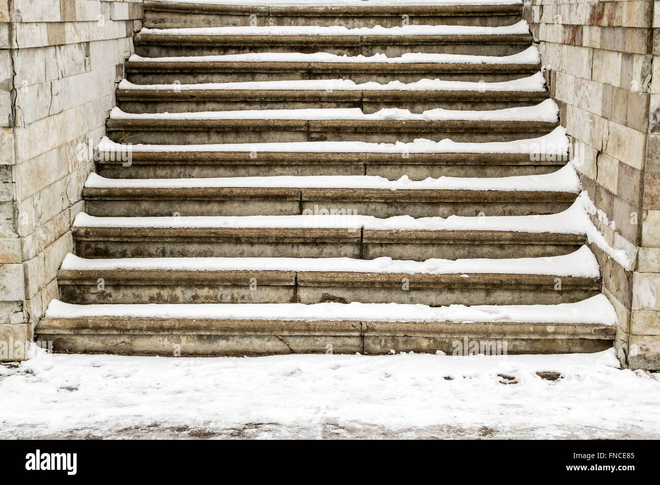 Steps in the snow in winter Stock Photo - Alamy