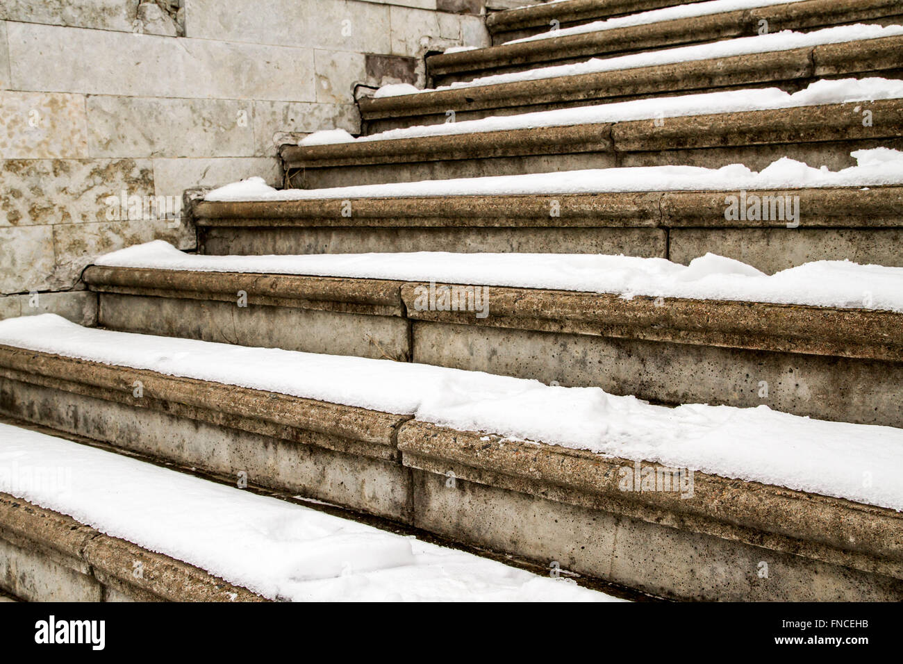 Steps in the snow in winter Stock Photo - Alamy