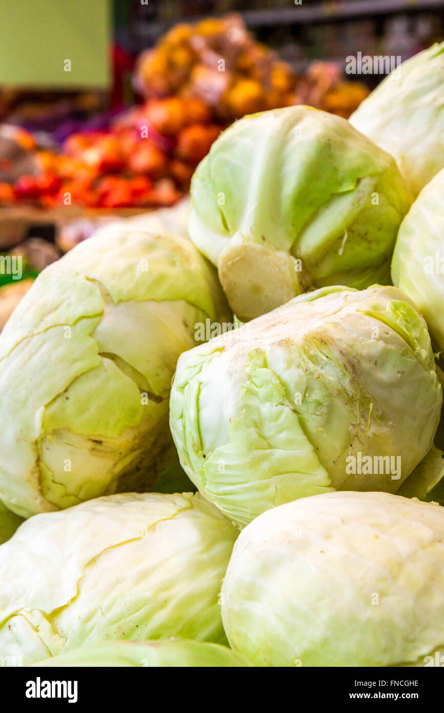 Cabbage on the counter market Stock Photo - Alamy
