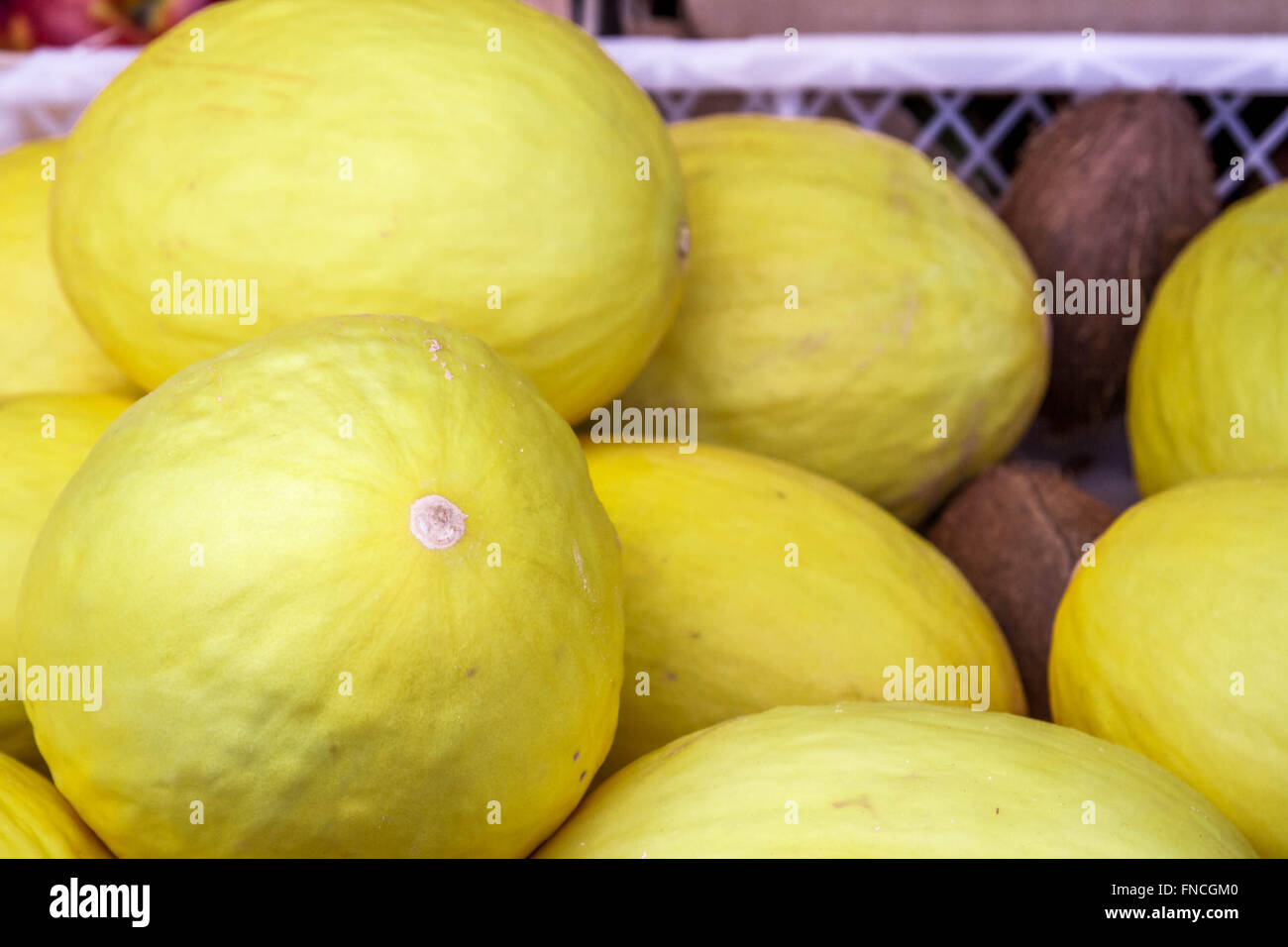 Melon on the counter market Stock Photo - Alamy
