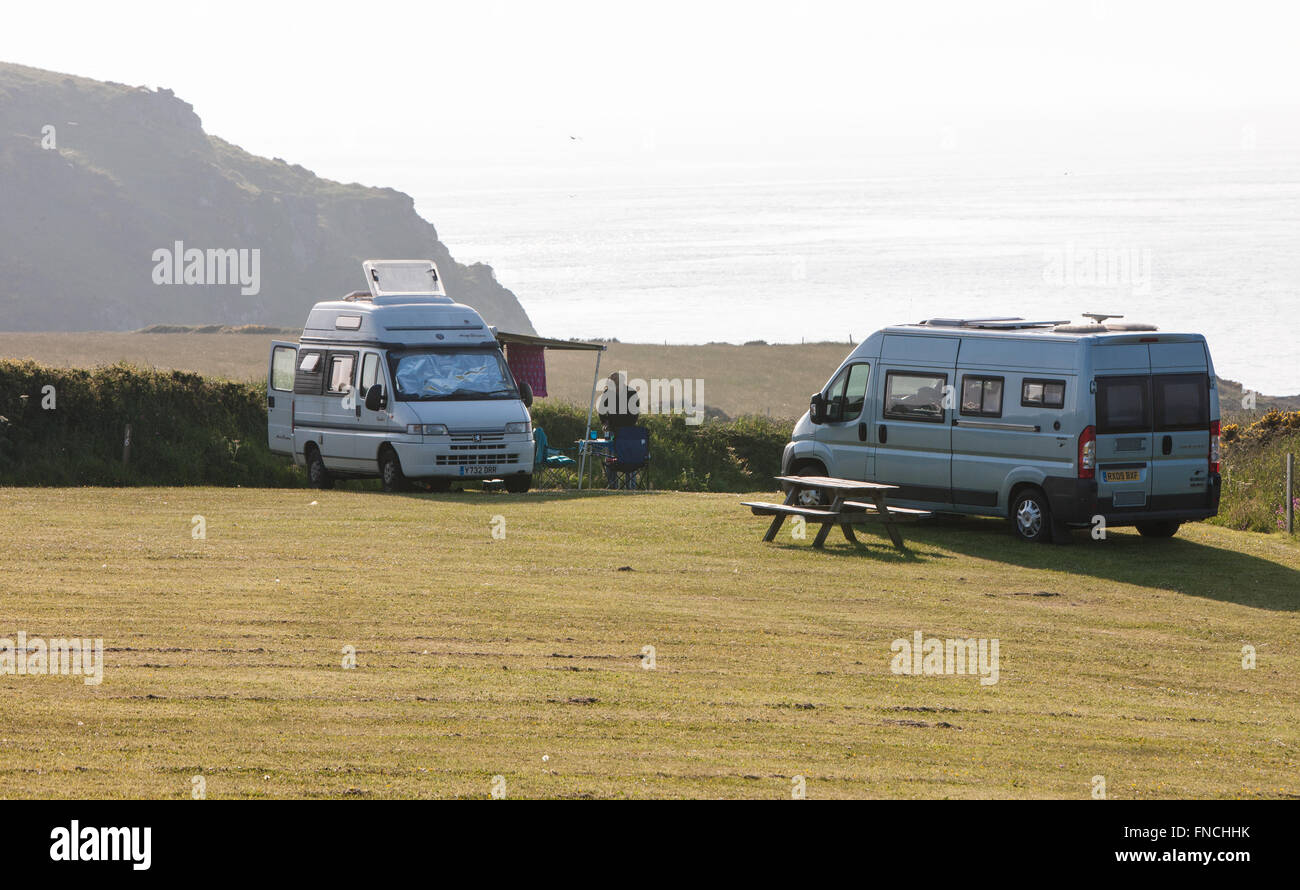 Campsite,campervan,motorhome at camping site with sea views on coast ...