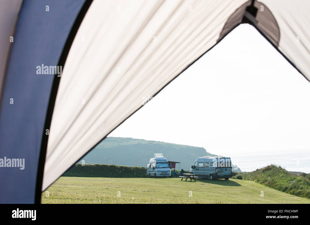 Campsite,View from tent,campervan,motorhome at camping site with sea ...