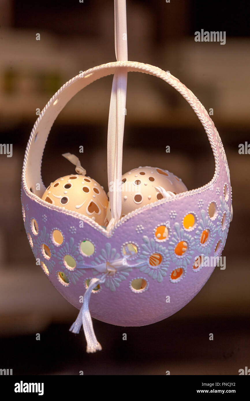 Carved perforated Easter Ostrich eggs Easter markets in Prague, Czech ...