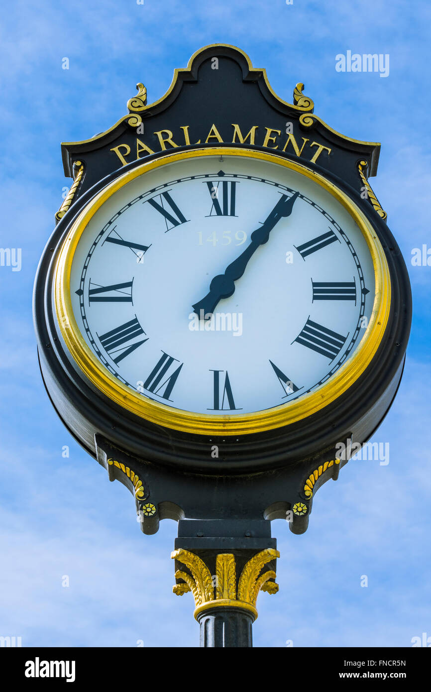 Public clock in Bucharest city, Romania Stock Photo - Alamy