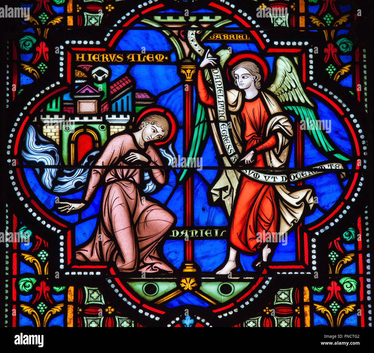Stained Glass window of the Prophet Daniel and the Archangel Gabriel in ...