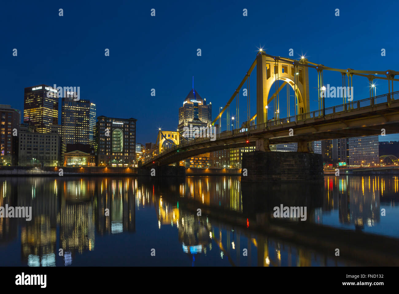 ROBERTO CLEMENTE BRIDGE DOWNTOWN SKYLINE ALLEGHENY RIVER PITTSBURGH ...