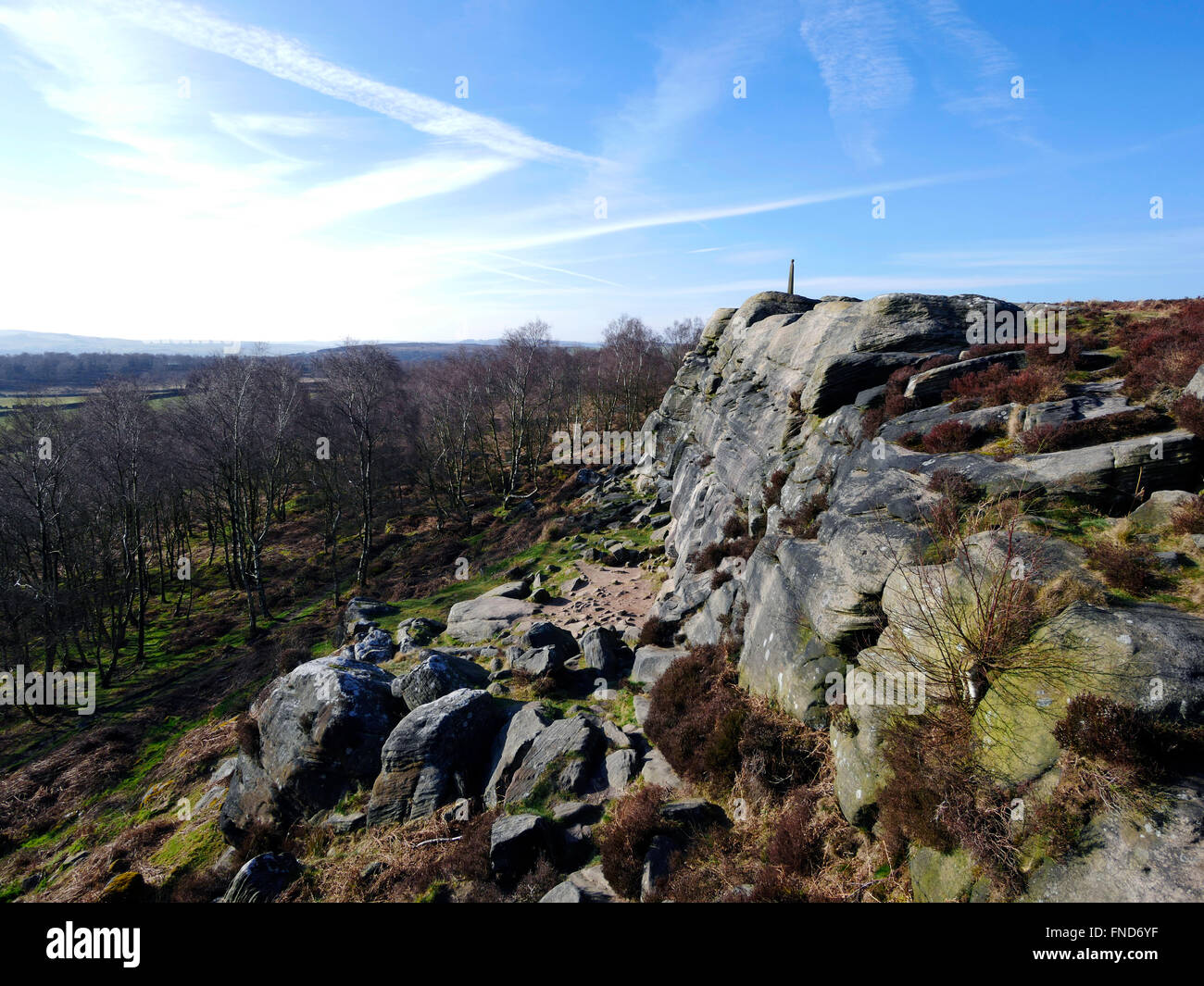 rock climbing crag Birchen Edge Peak District National Park Derbyshire ...