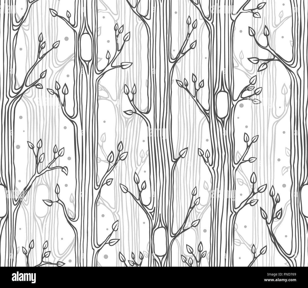 Seamless pattern with trees, grayscale background for coloring, forest ...