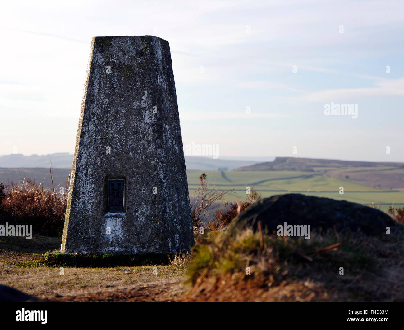 triangulation pillar trig point at the summit of Birchen Edge Peak ...