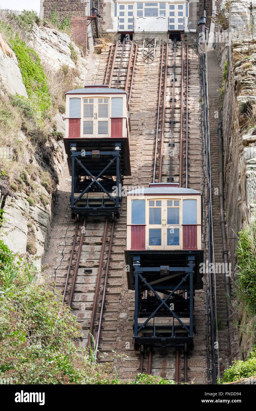 Funicular railway cable cars. Hastings, Sussex, England, GB, UK Stock ...