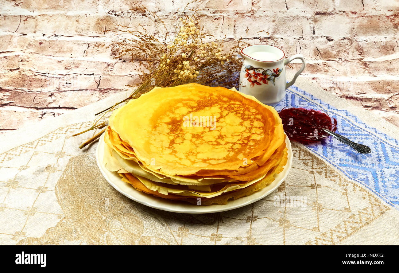 breakfast, cream, milk, pancake, food, homemade, plate Stock Photo - Alamy