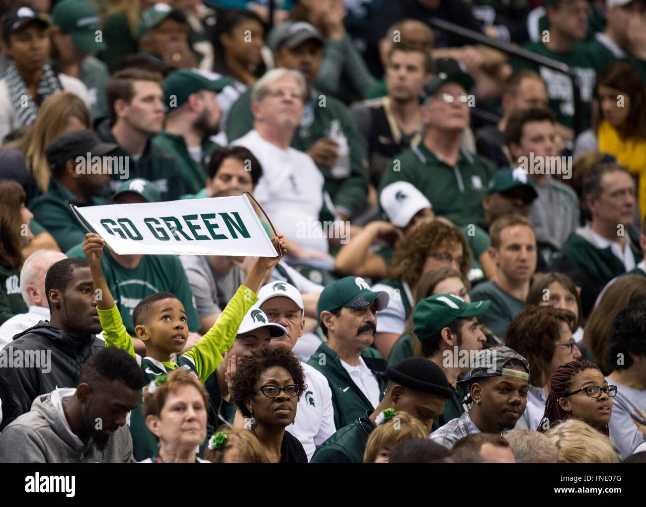 Indianapolis, IN. USA. 13th Mar, 2016. Michigan State fans watch the ...