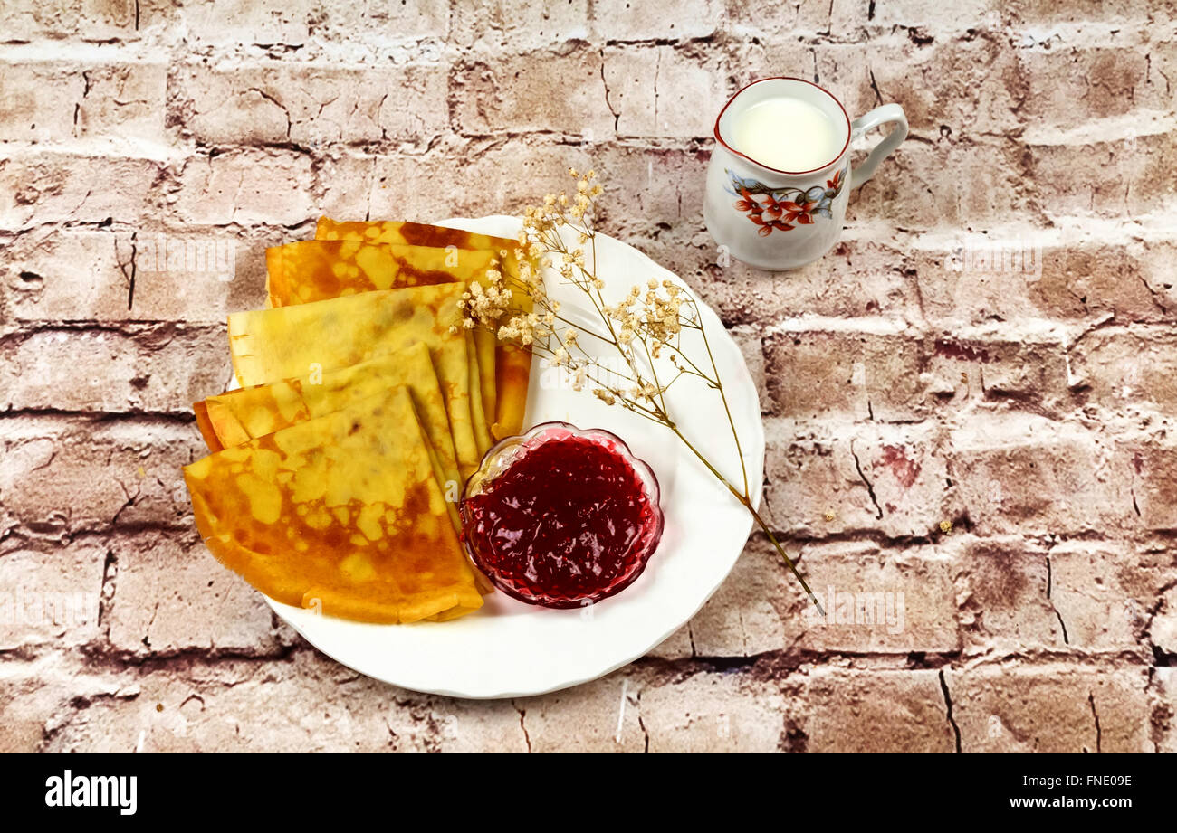 breakfast, cream, milk, pancake, food, homemade, plate Stock Photo - Alamy