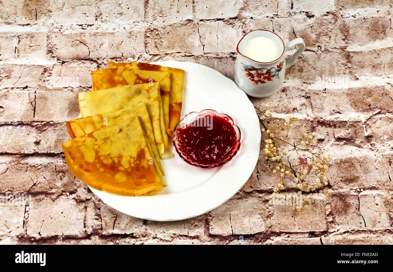 breakfast, cream, milk, pancake, food, homemade, plate Stock Photo - Alamy