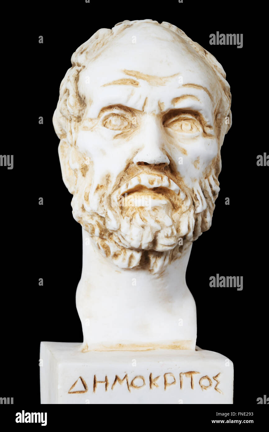 White marble bust of the greek philosopher Dimokritos, isolated on ...