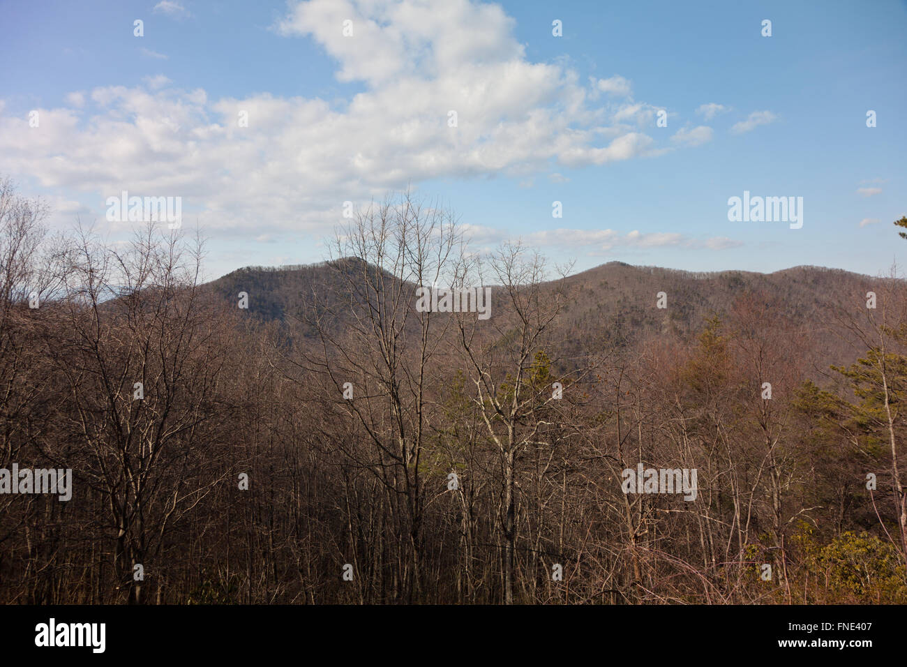 View down the valley of Chimney Rock in the Blue Ridge Mountains of ...
