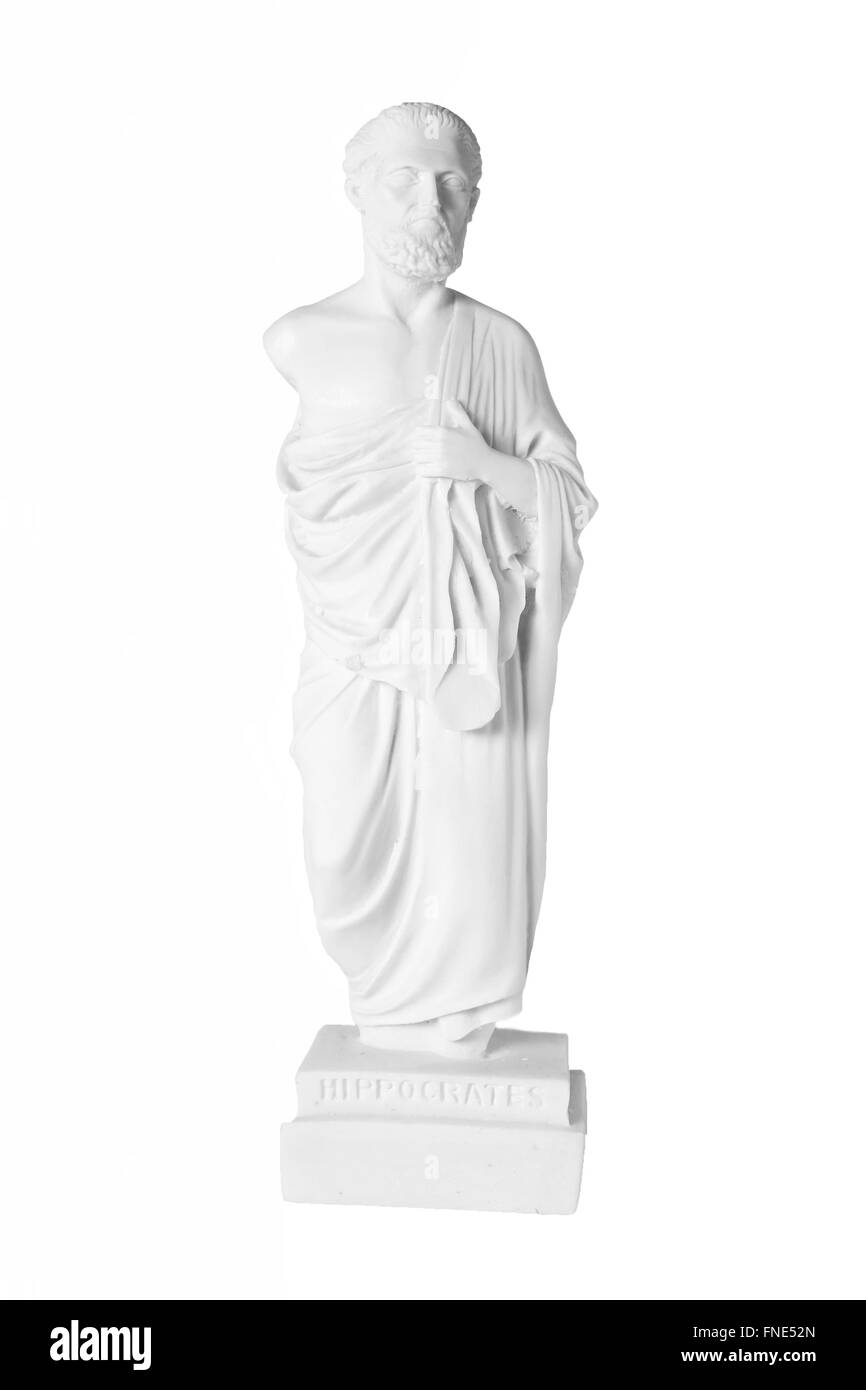 White marble bust of the greek physician Hippocrates, isolated on white ...