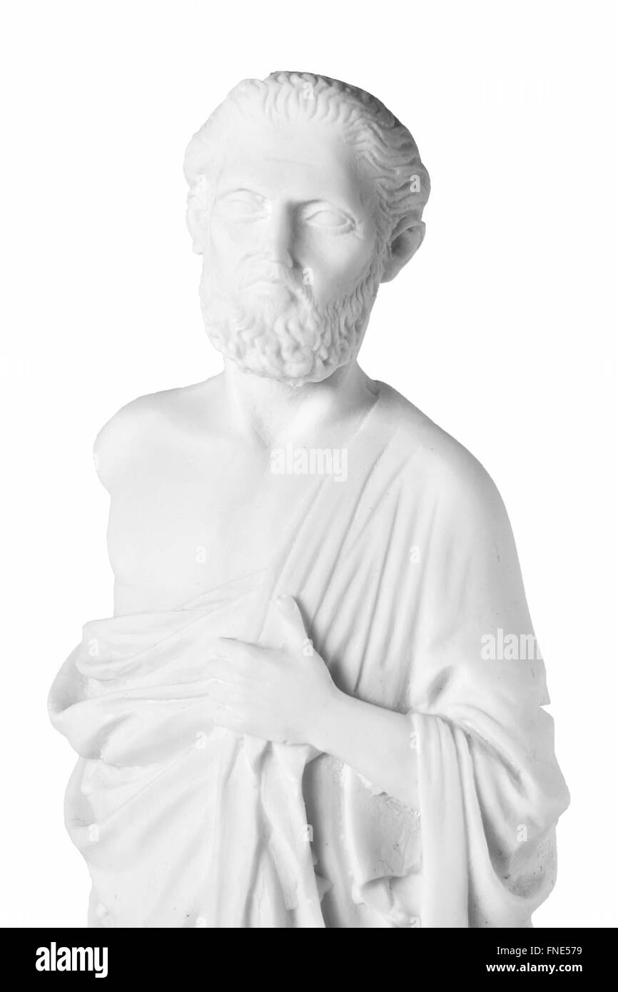 White marble bust of the greek physician Hippocrates, isolated on white ...