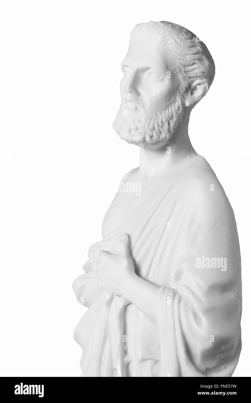 White marble bust of the greek physician Hippocrates, isolated on white ...