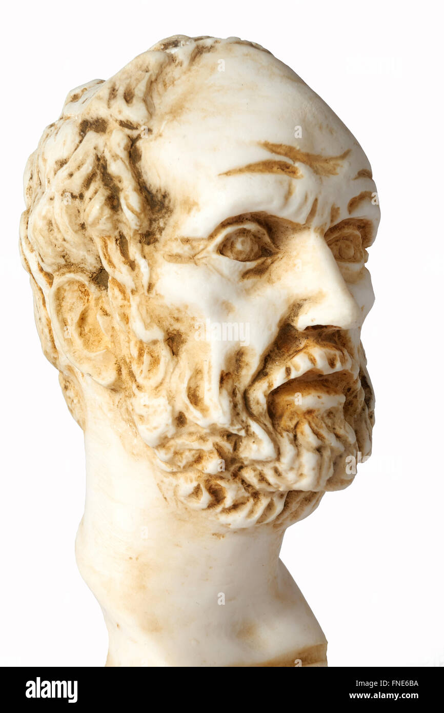 White marble bust of the greek philosopher Dimokritos, isolated on ...