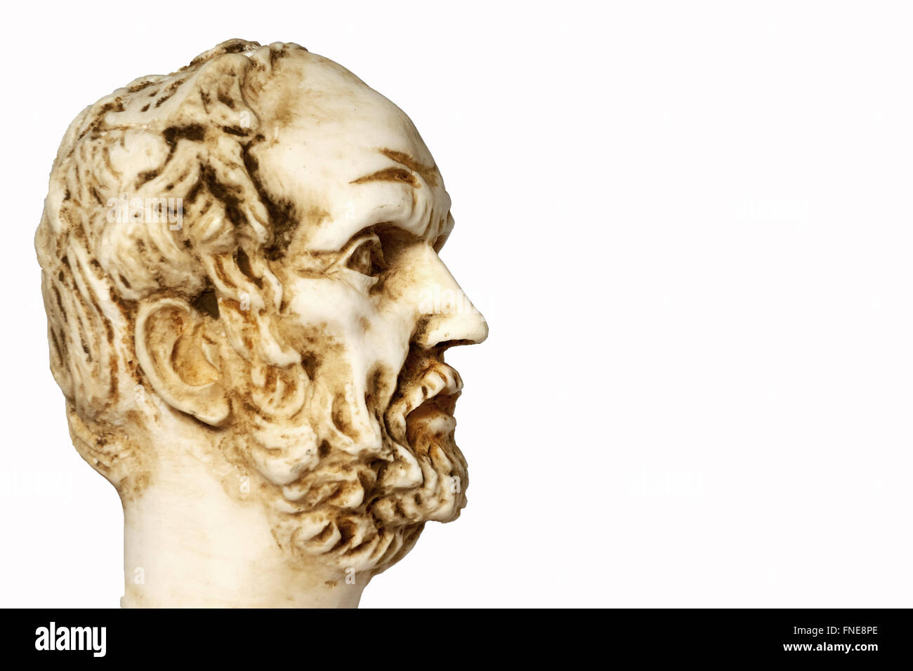 White marble bust of the greek philosopher Dimokritos, isolated on ...