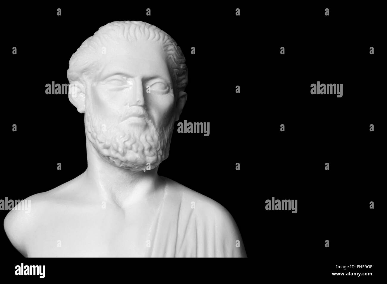 White marble bust of the greek physician Hippocrates, isolated on black ...