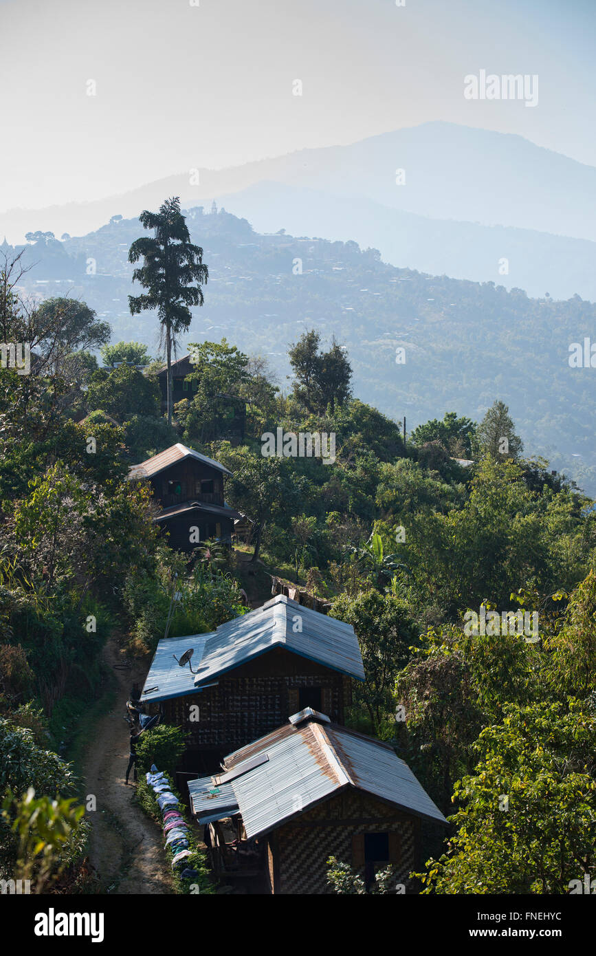 Houses on the ridge in Mindat, Chin State, Myanmar Stock Photo - Alamy