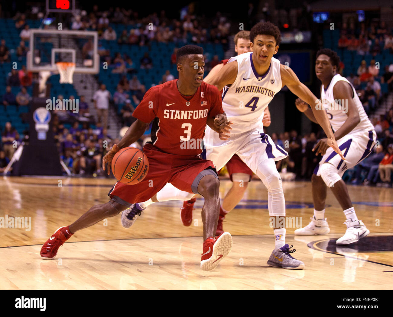 Las Vegas, NV, USA. 09th Mar, 2016. Stanford guard (3) Malcolm Allen ...