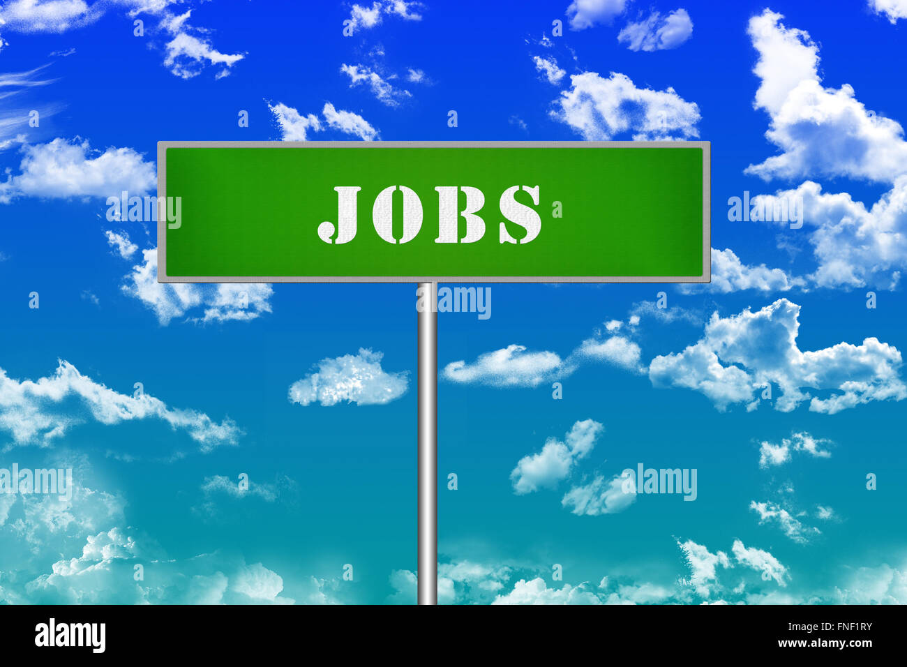 Green billboard with word "jobs" on white clouds background Stock Photo ...