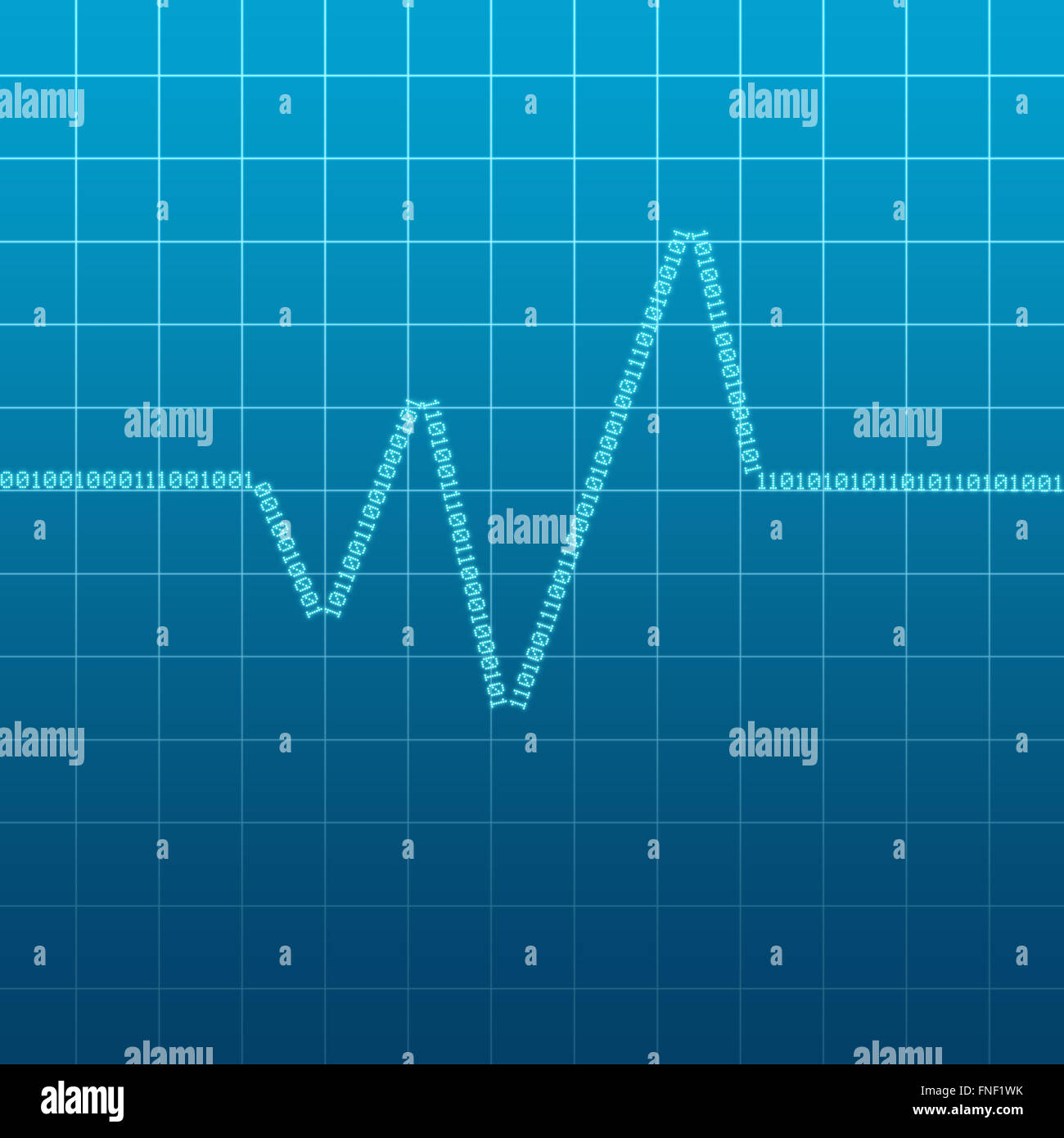 Illustration of and ECG like graph with the binary code Stock Photo - Alamy