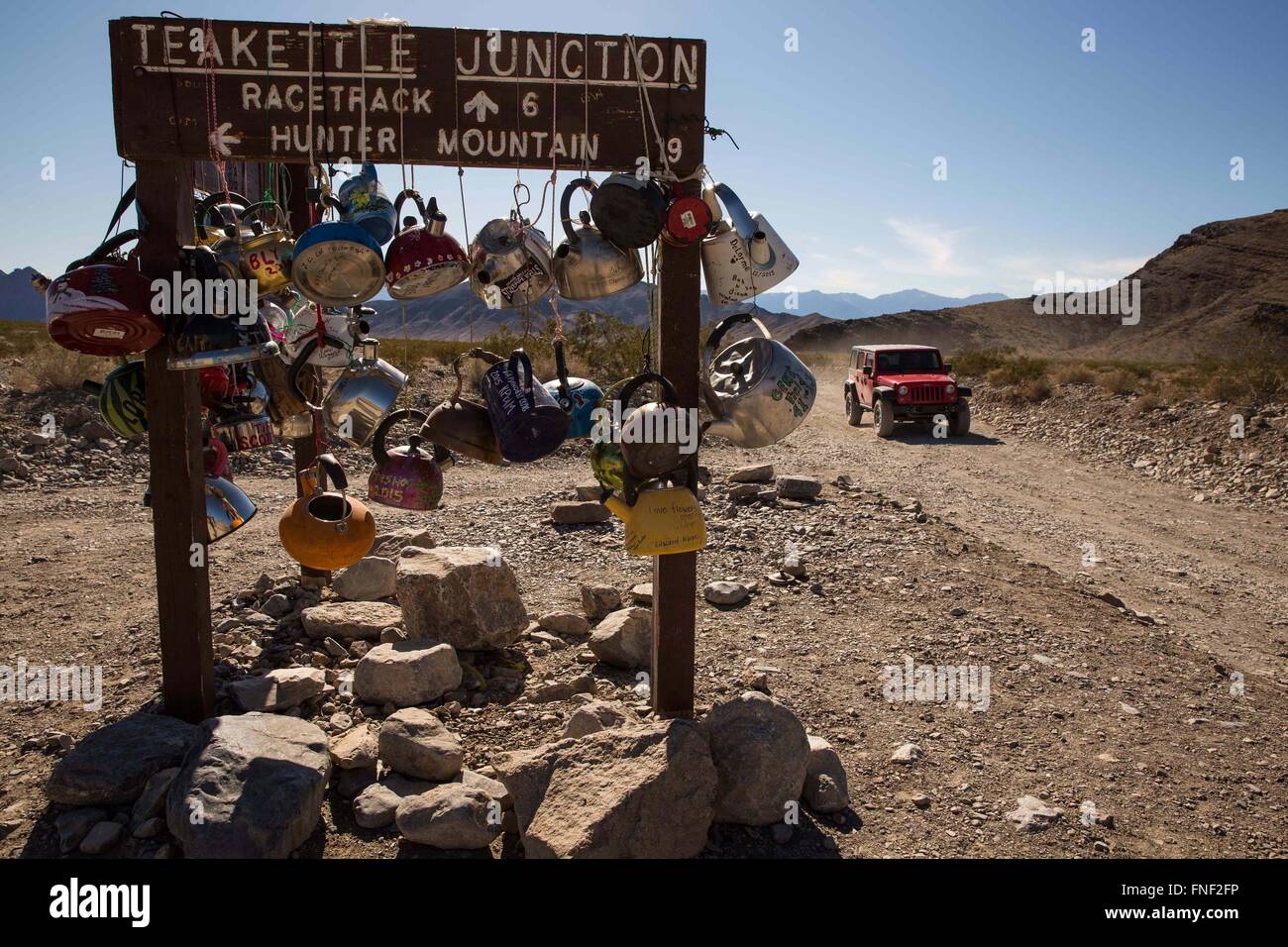 Death Valley, California, USA. 12th Mar, 2016. A red 4X4 Jeep passes ...