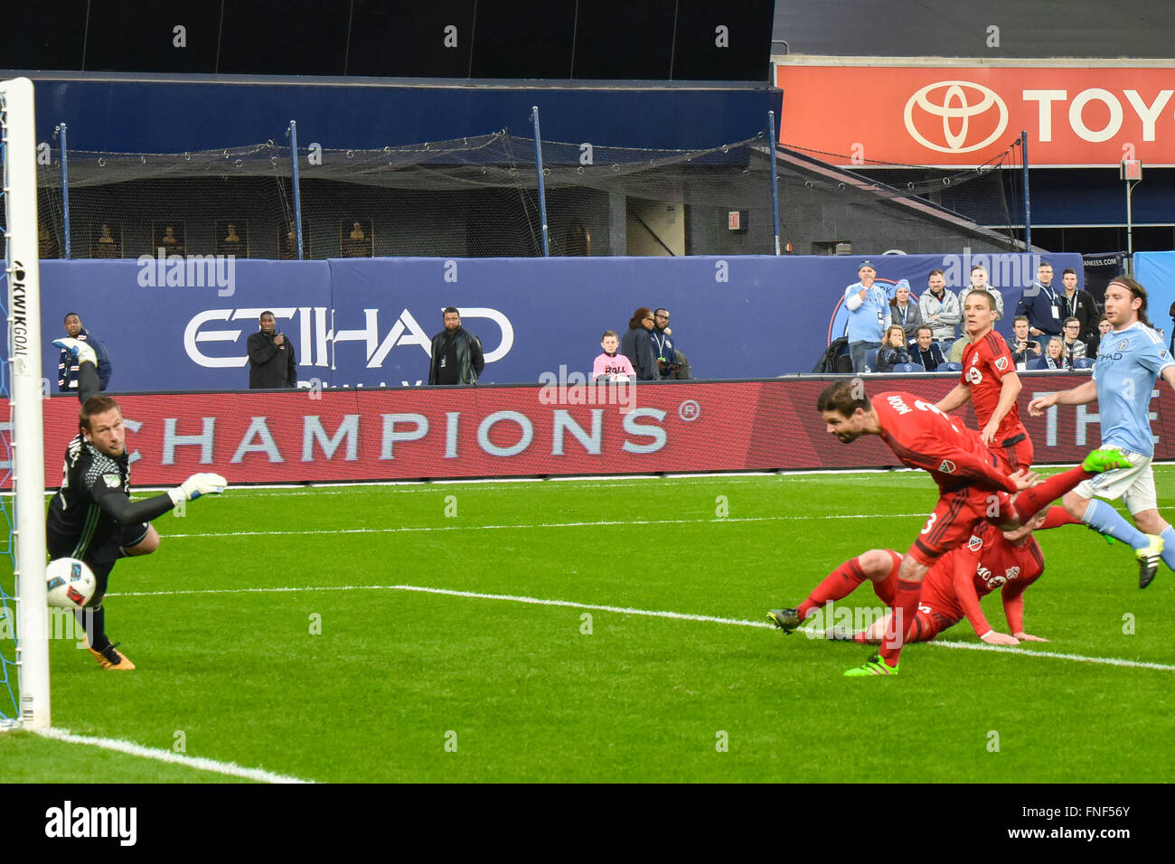 the Bronx, New York, USA. 13th Mar, 2016. Josh Saunders (NYCFC), Damien ...