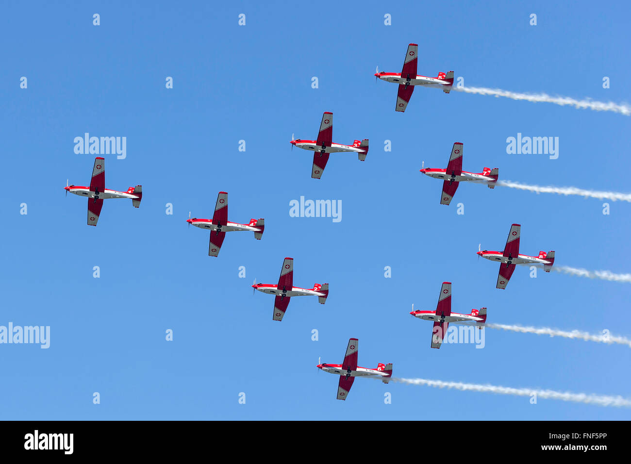 Pilatus PC-7 traniner aircraft of the “PC-7 Team”, a formation display ...