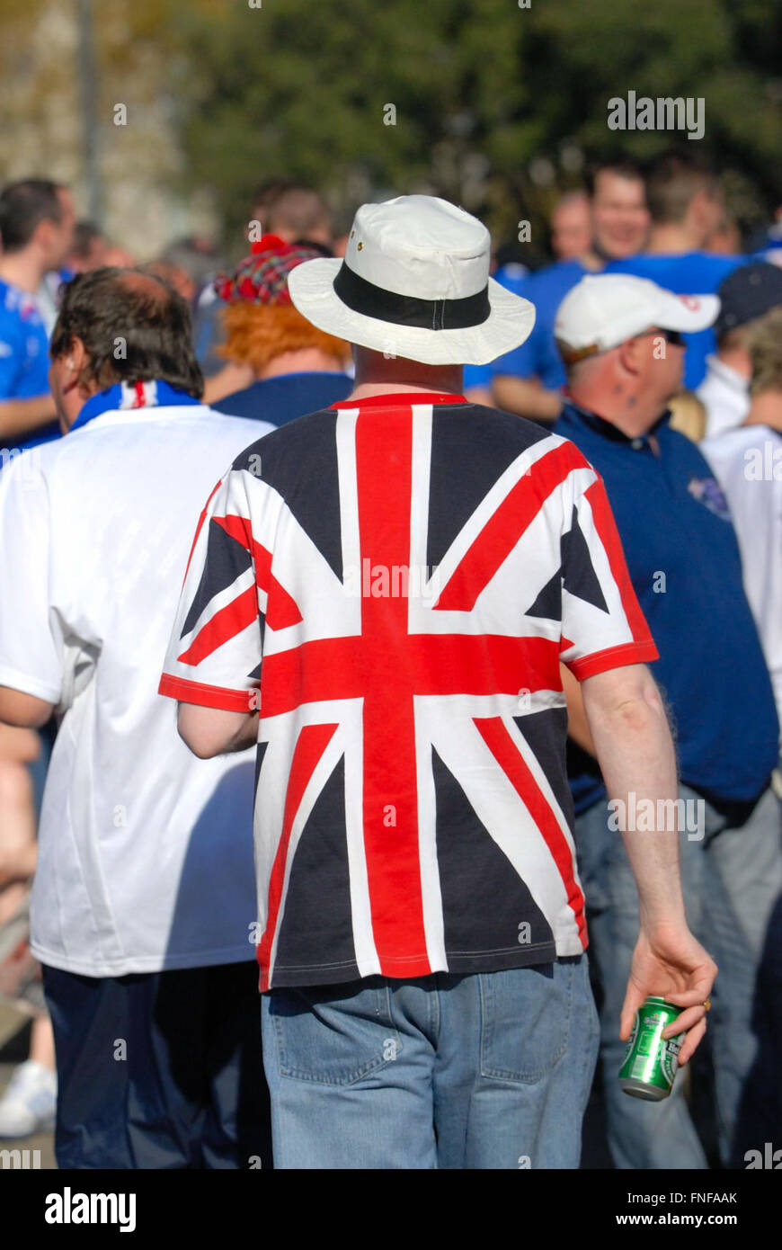 Tourist with Union Jack flag. Barcelona, Catalonia, Spain Stock Photo ...