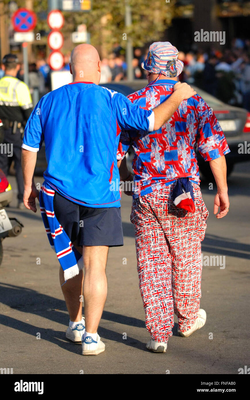 Tourist with Union Jack flag. Barcelona, Catalonia, Spain Stock Photo ...