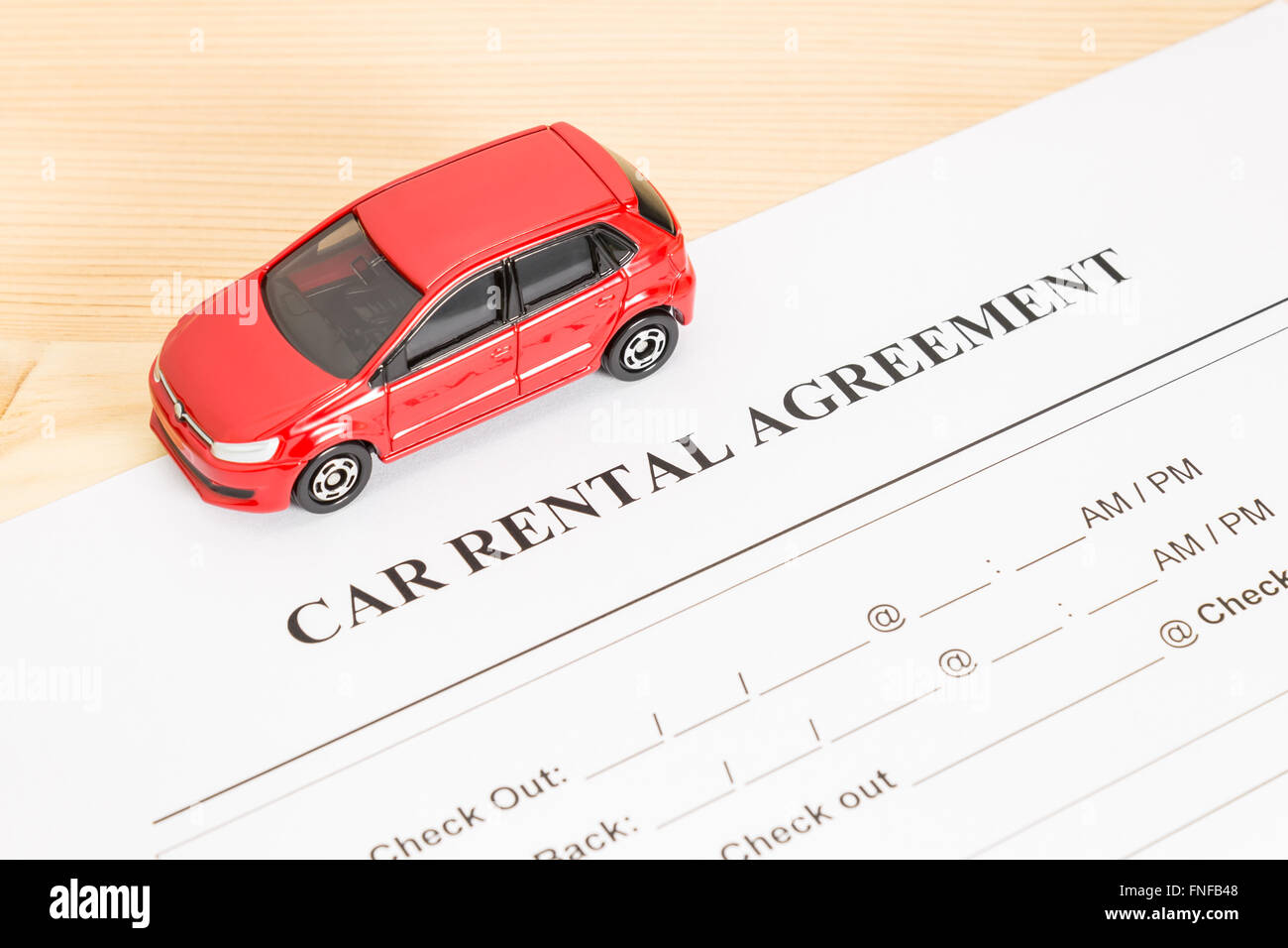 Car rental agreement with red car on left view. Auto rental agreement ...