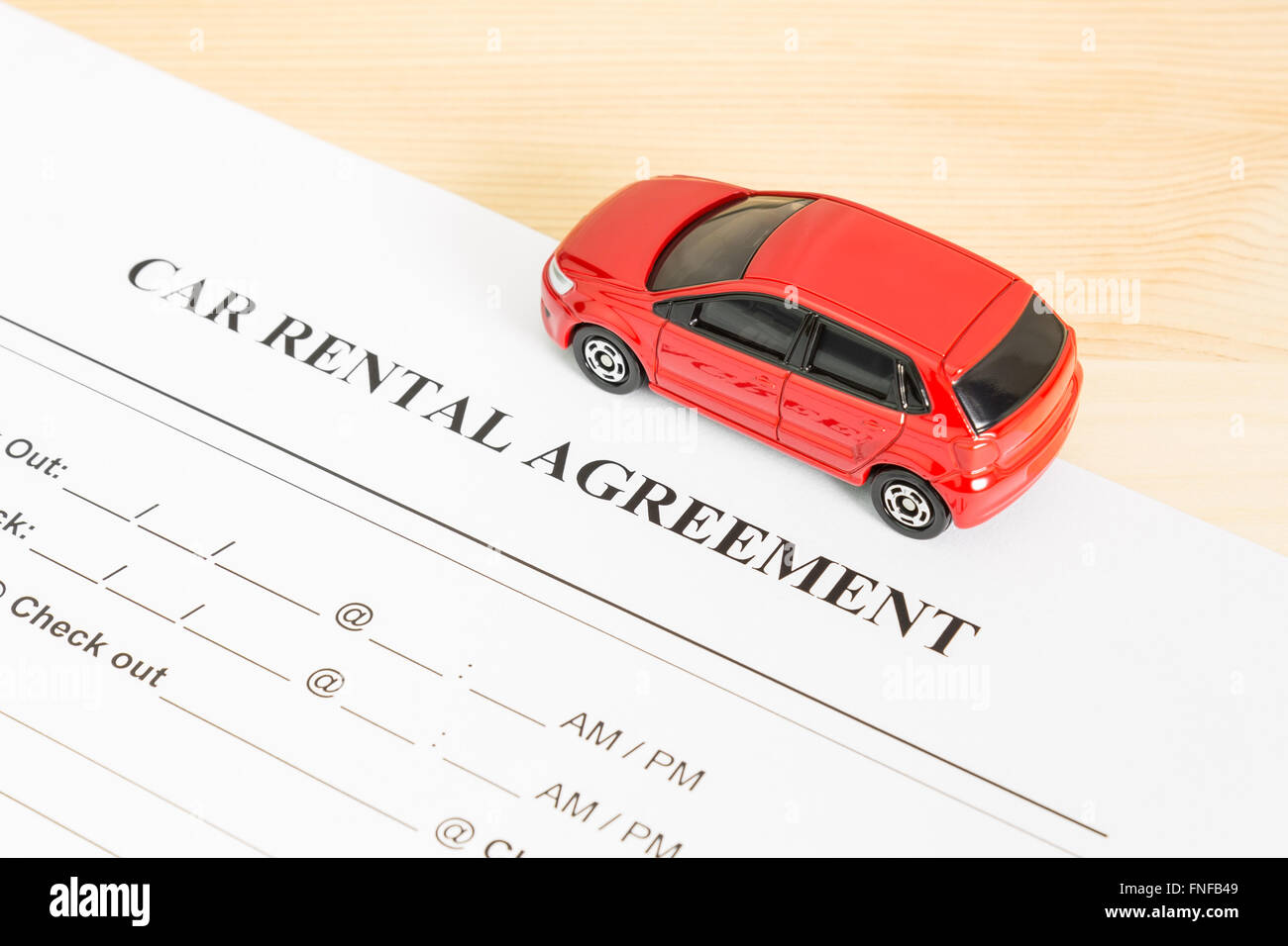 Car rental agreement with red car on right view. Auto rental agreement ...