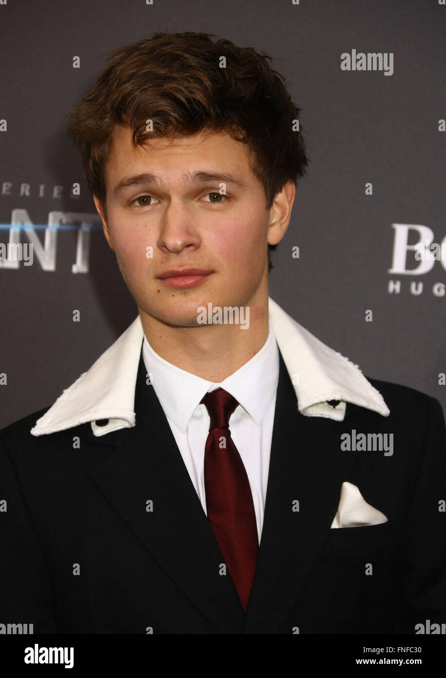 New York, USA. 14th Mar, 2016. Actor ANSEL ELGORT attends the World ...