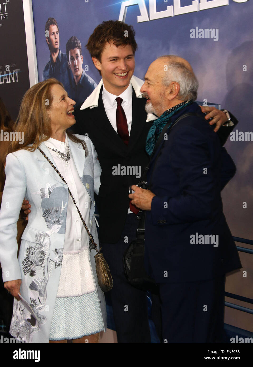 New York, USA. 14th Mar, 2016. Actor ANSEL ELGORT and his parents ...